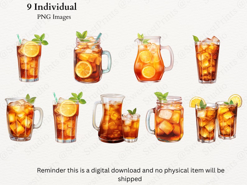 Watercolor Iced Tea Clipart Bundle, Refreshing Summer Drinks, Sweet Tea ...