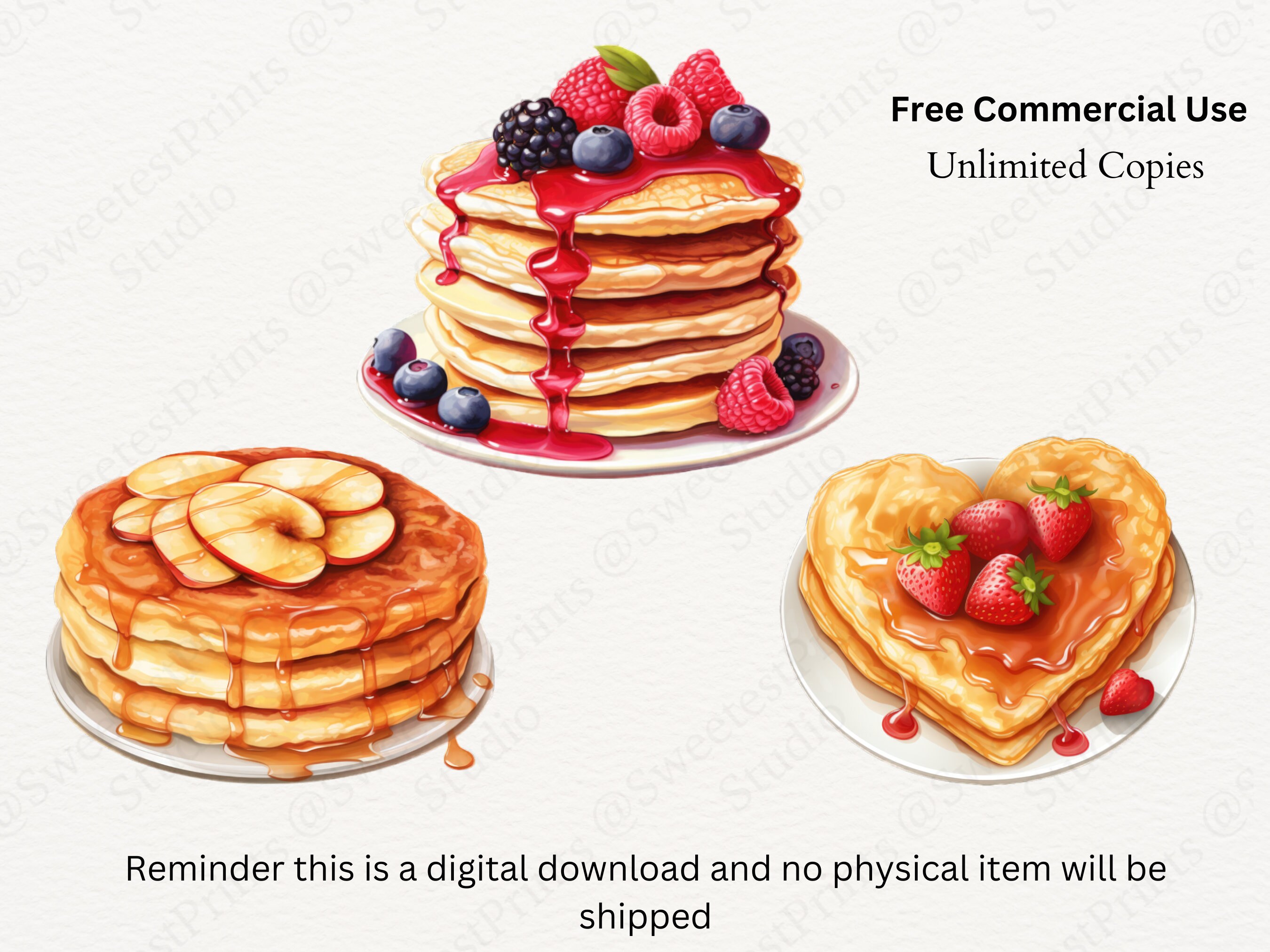 Watercolor Pancake Breakfast Clipart Bundle, Fruit Pancake Stack ...