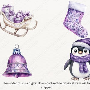 Adorable Purple Christmas Clipart Bundle, Winter Holiday Village ...
