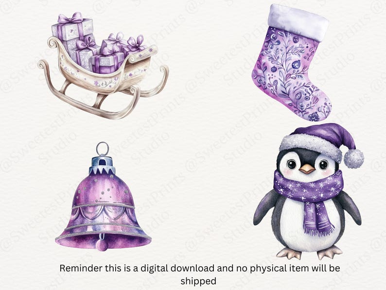 Adorable Purple Christmas Clipart Bundle, Winter Holiday Village ...