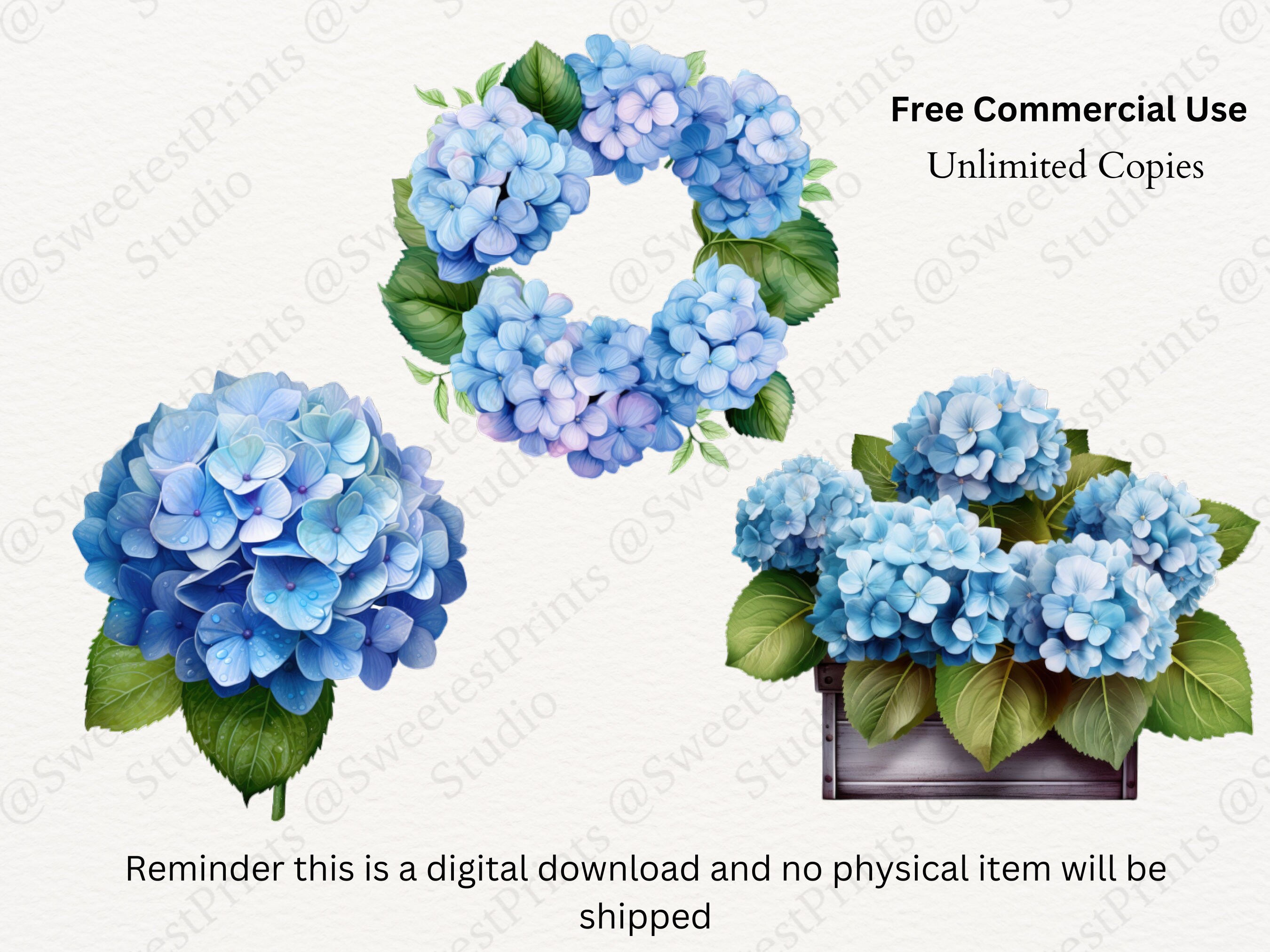 Watercolor Blue Hydrangea Clipart Bundle, Spring Floral Bouquets ...
