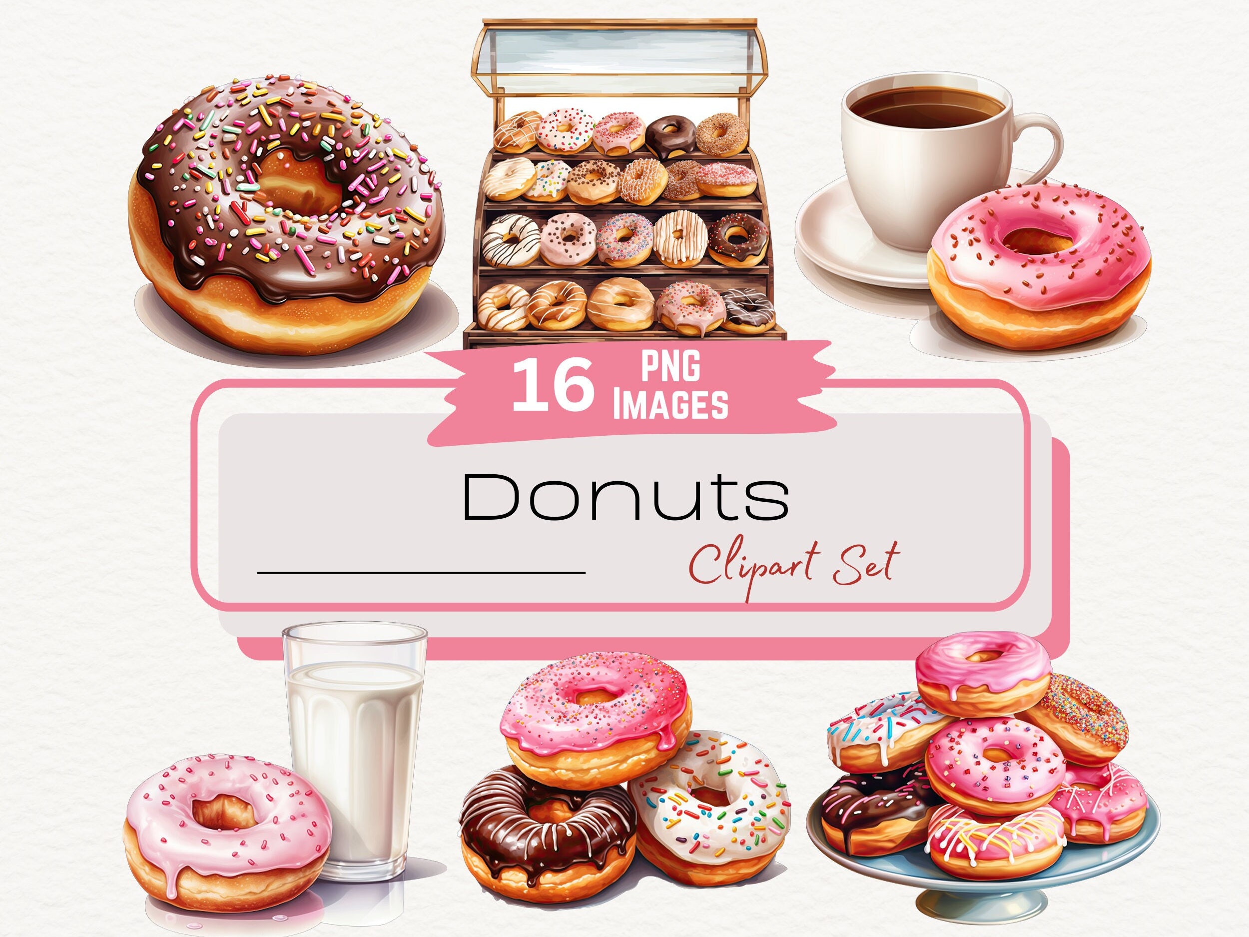 Donut Watercolor Clipart Bundle, Donut and Coffee Digital Food Art ...