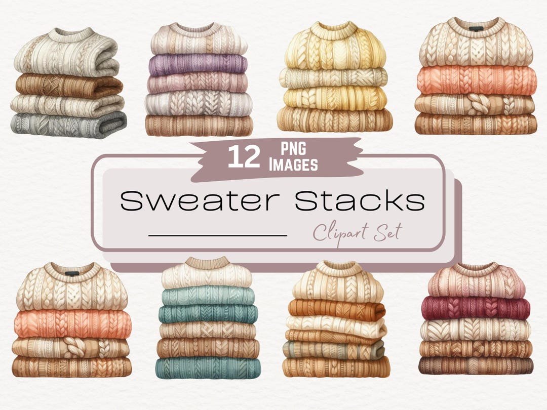 Cute Stacks of Fall Sweaters Clipart Bundle, Cozy Winter Fashion ...