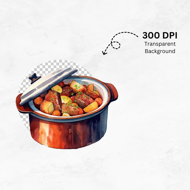 Slow Cooker Stew Watercolor Clipart Set, Transparent Food Clipart ...
