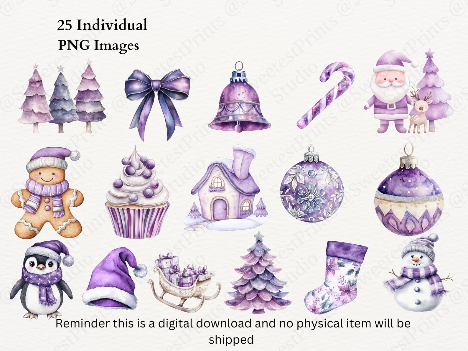 Adorable Purple Christmas Clipart Bundle, Winter Holiday Village ...