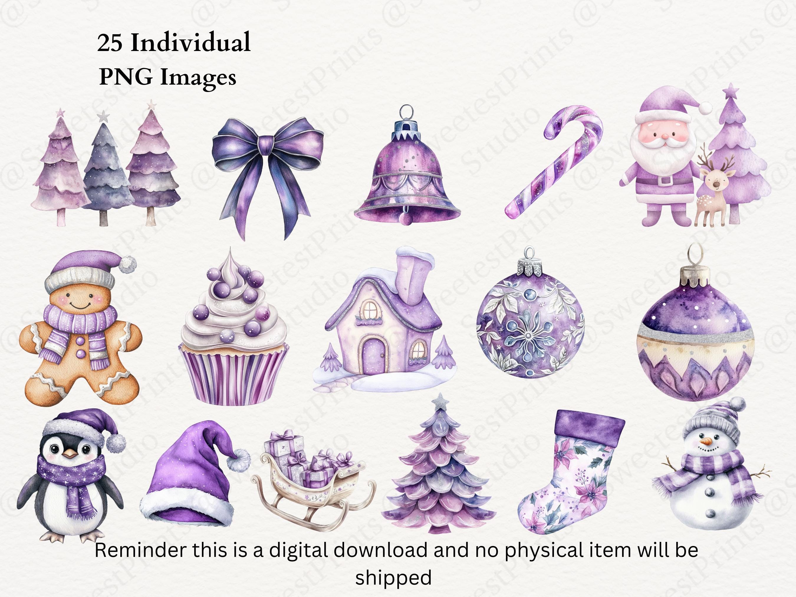 Adorable Purple Christmas Clipart Bundle, Winter Holiday Village ...
