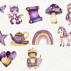 Cute Watercolor Purple Princess Clipart Bundle, Magical Fairytale Royal ...