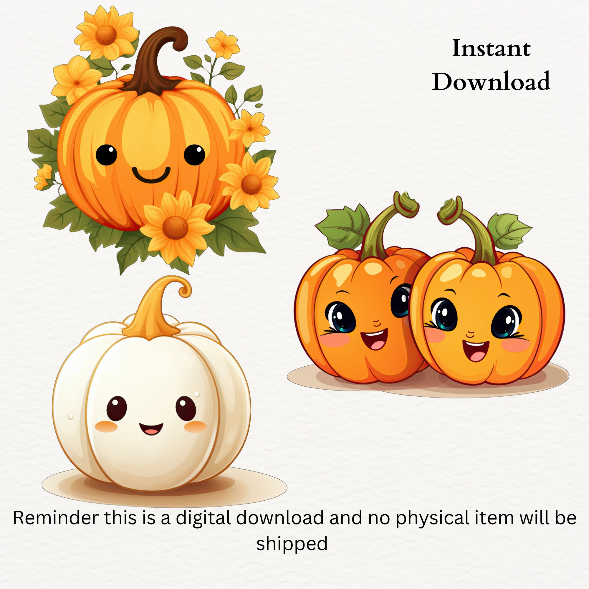 Cute Watercolor Pumpkin Clipart, Kawaii Pumpkin Patch Clipart, Fall ...