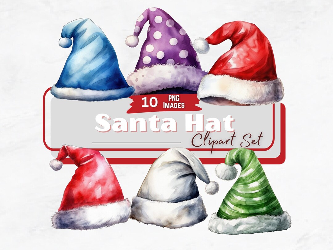 Santa Hat Watercolor Clipart Set, Holiday Clipart Bundle, Transparent ...