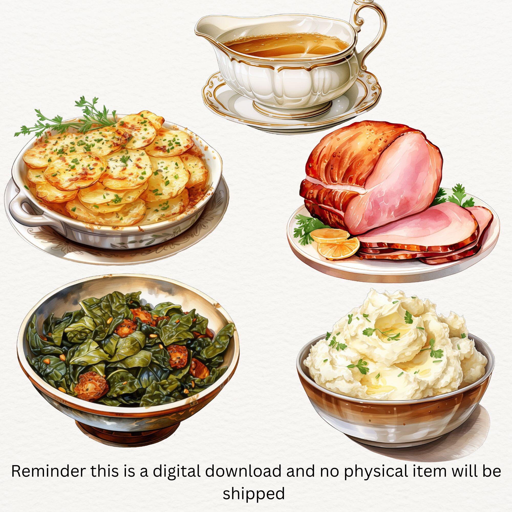 Watercolor Holiday Dinner Clipart, Thanksgiving Fall Dinner, Christmas ...