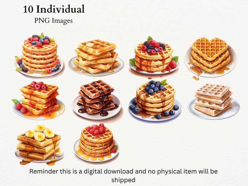 Watercolor Waffle Breakfast Clipart Bundle, Fruit Waffle Stack, Digital ...