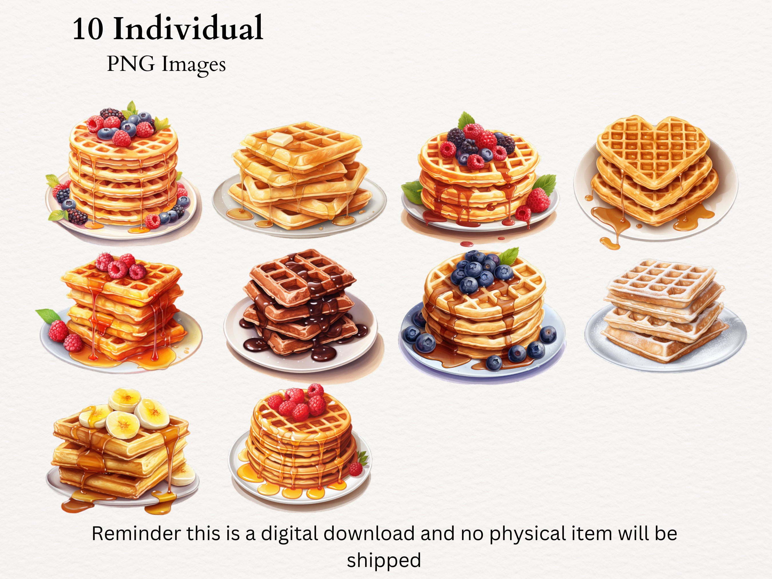 Watercolor Waffle Breakfast Clipart Bundle, Fruit Waffle Stack, Digital ...