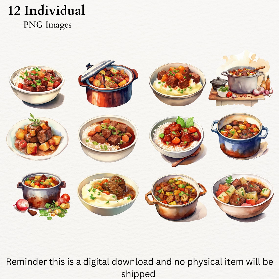 Slow Cooker Stew Watercolor Clipart Set, Transparent Food Clipart ...