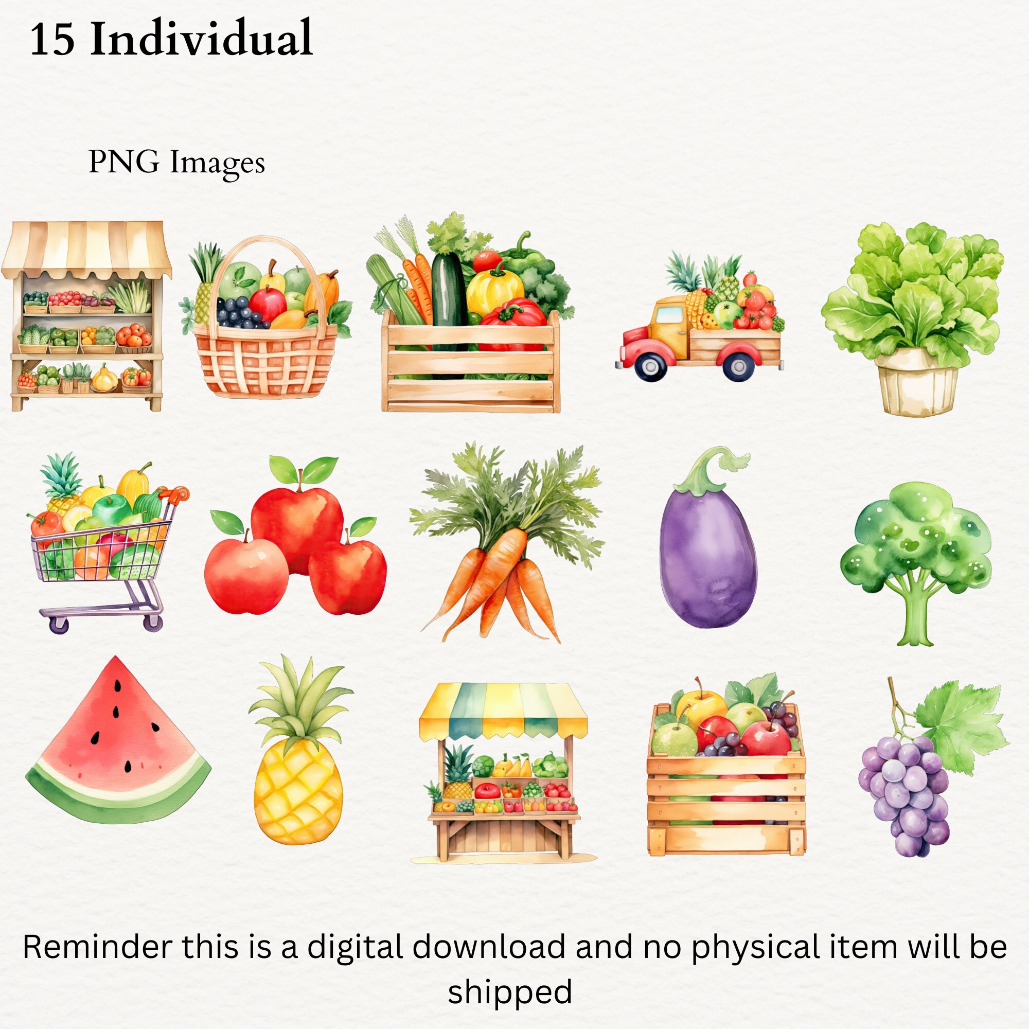 Farmers Market Watercolor Clipart, Farmhouse Gardening, Country Kitchen ...