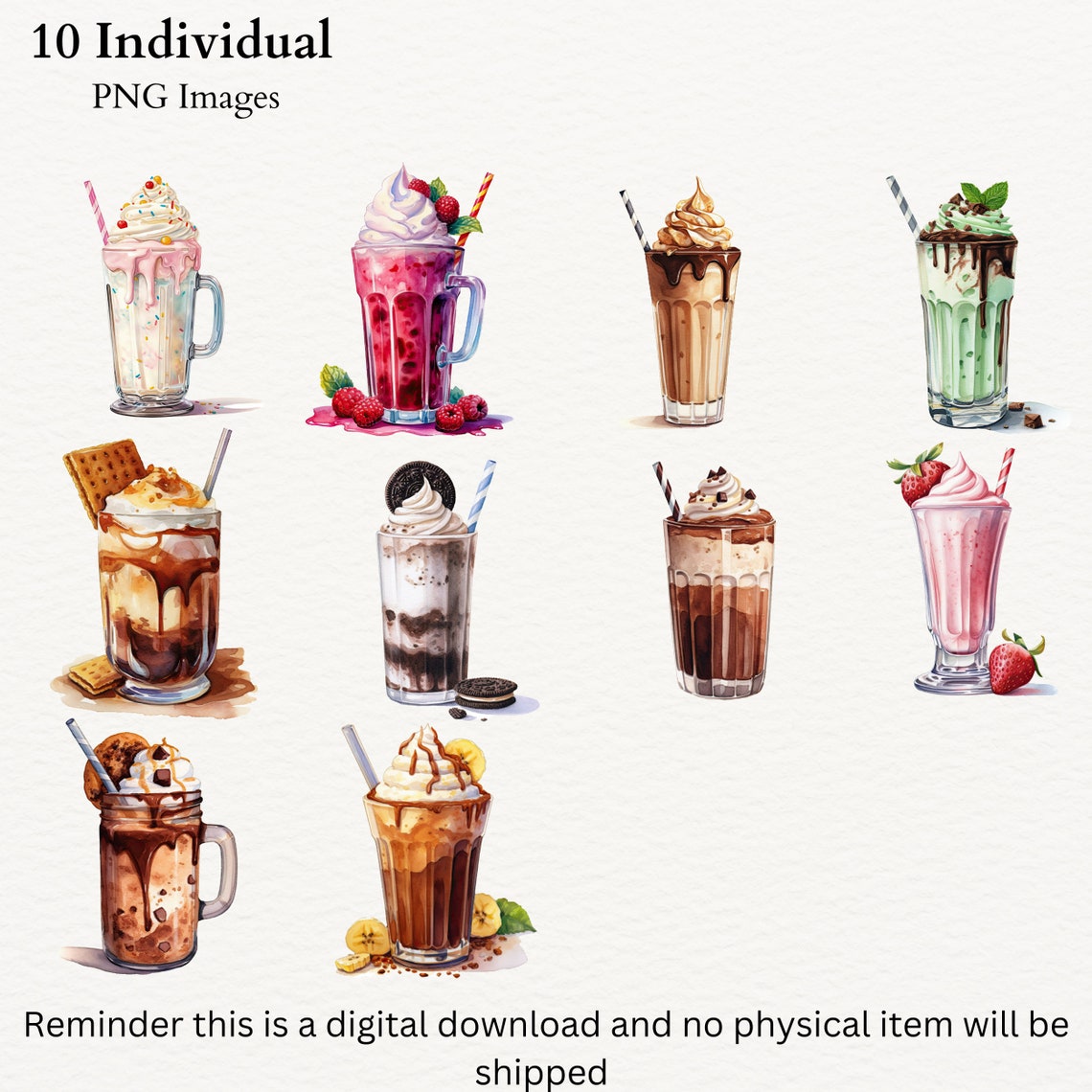 Milkshake Watercolor Clipart Set, Transparent Dessert Clipart, Ice ...