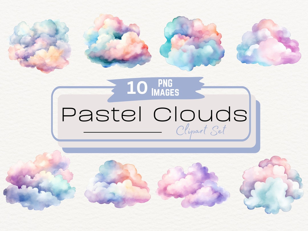 Watercolor Pastel Clouds Clipart Bundle, Cute Nursery Rainbow Digital ...