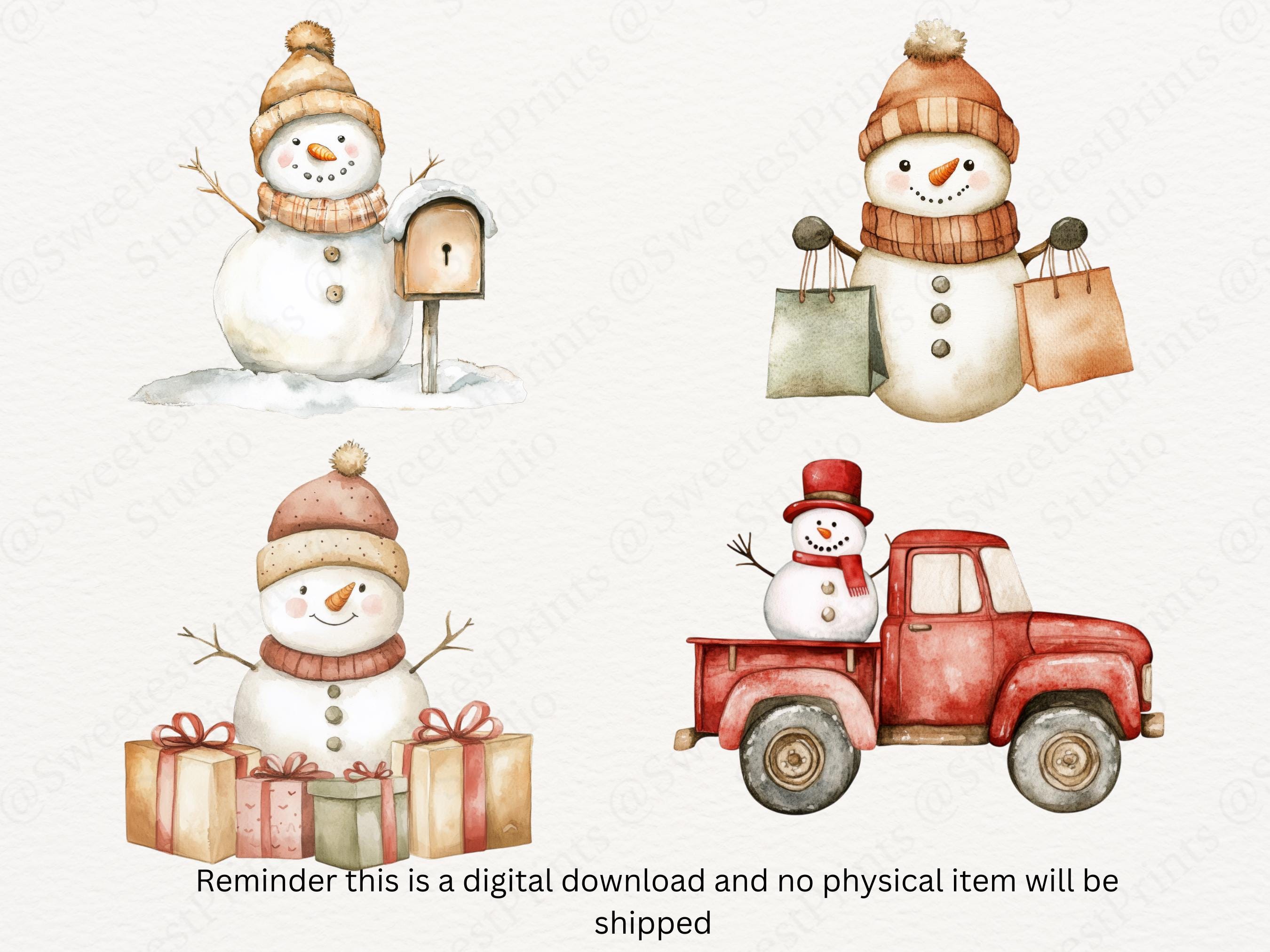 Cute Busy Snowmen Watercolor Clipart Bundle, Cozy Boho Christmas Winter ...