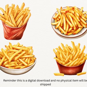 French Fries Watercolor Clipart Bundle, Fast Food Digital Illustration ...