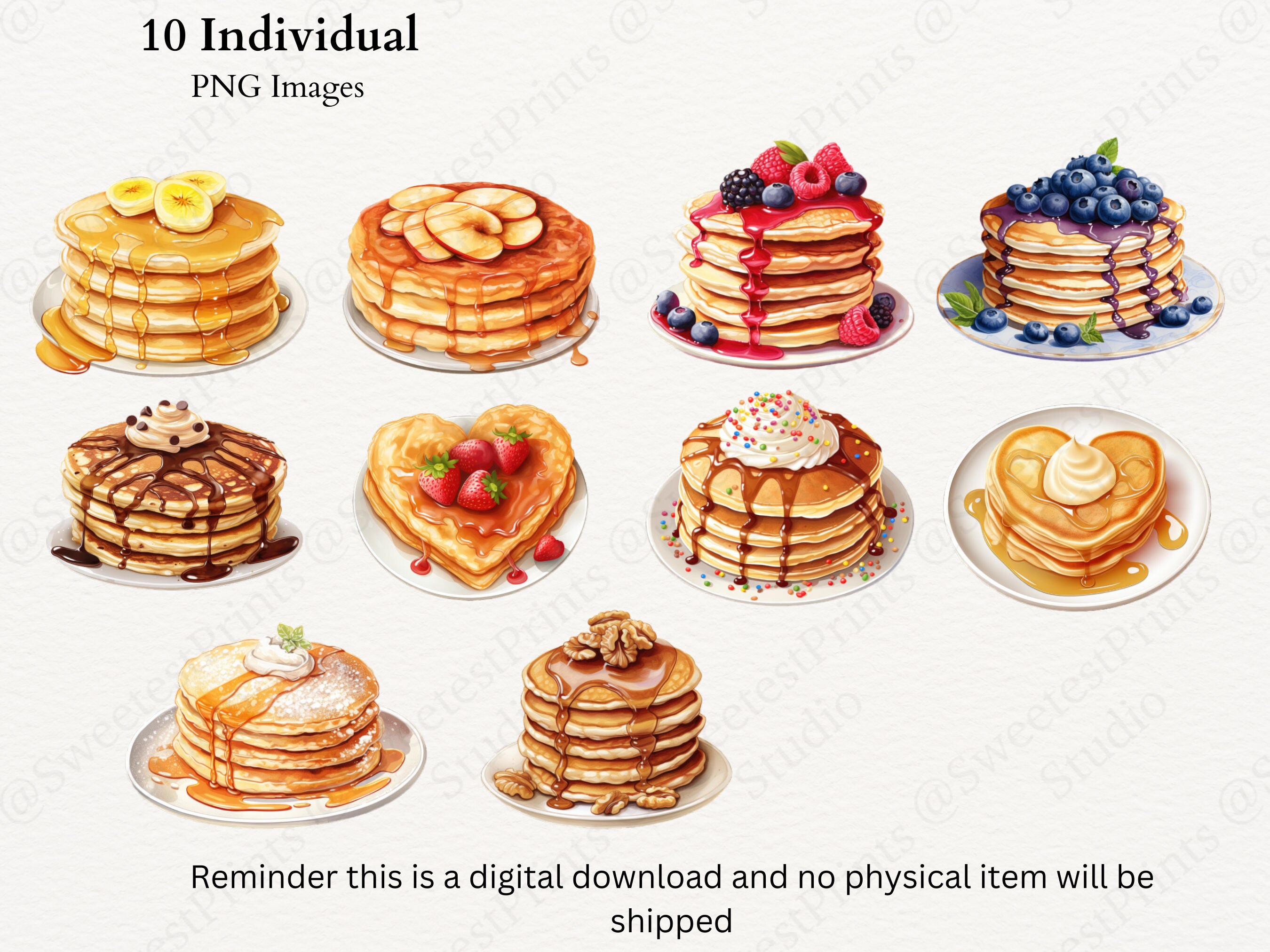 Watercolor Pancake Breakfast Clipart Bundle, Fruit Pancake Stack ...