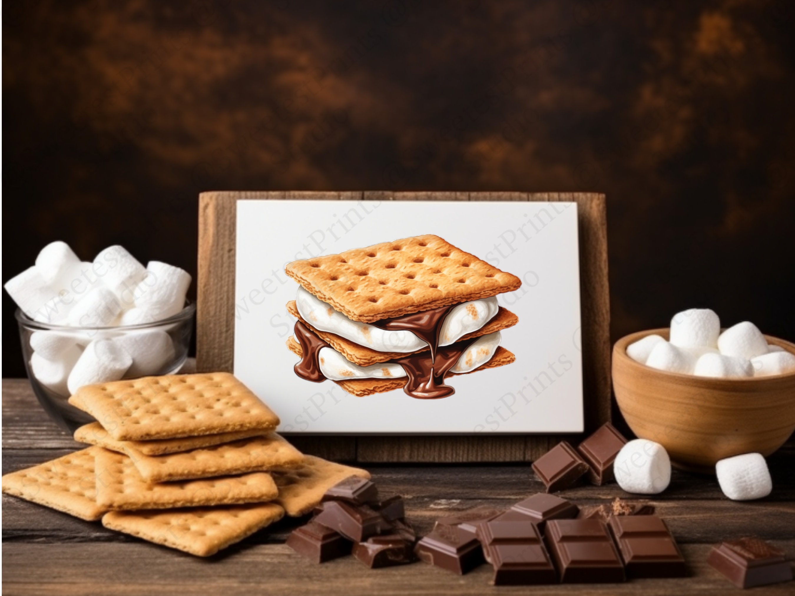 Watercolor Single S'more Clipart, Cute Camping Dessert Digital ...