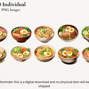 Watercolor Ramen Clipart Bundle, Digital Asian Food Illustration PNG ...