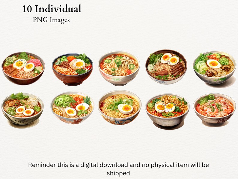 Watercolor Ramen Clipart Bundle, Digital Asian Food Illustration PNG ...