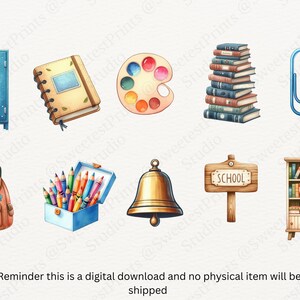 Watercolor Back to School Clipart Bundle, Cute Teacher Classroom Decor ...