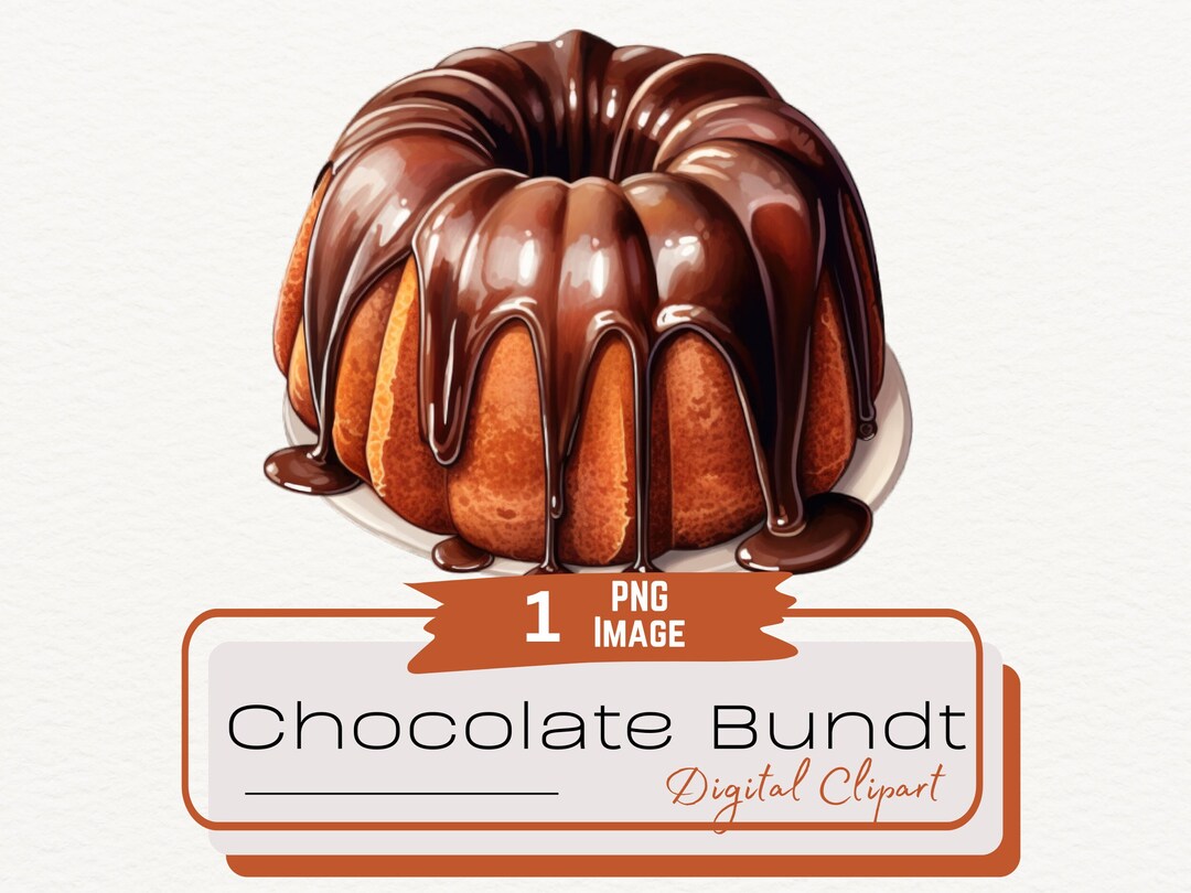Single Chocolate Bundt Cake Watercolor Clipart, Cute Bundt Cake ...