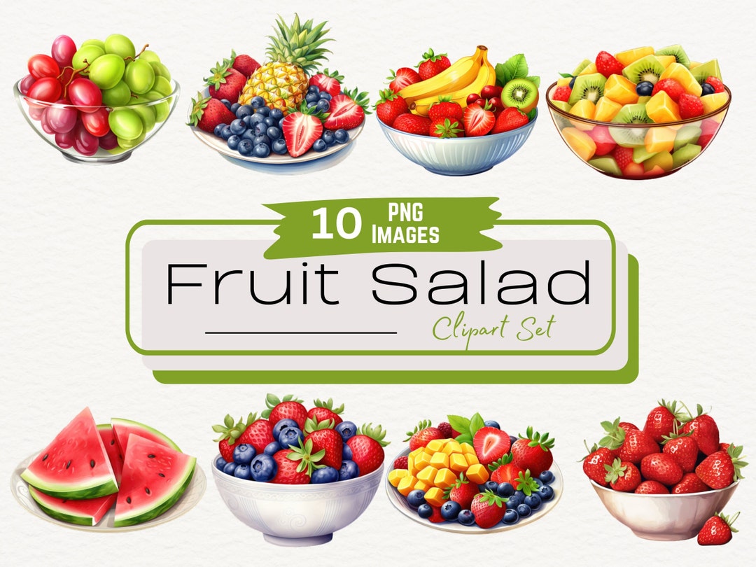 Watercolor Mixed Fruit Salad Clipart Bundle, Fresh Cut Summer Fruit ...