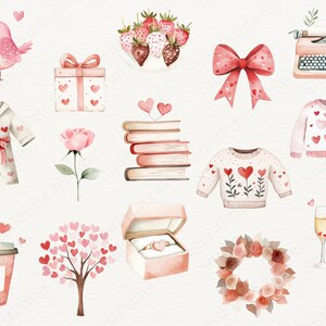 Cute Valentine's Day Watercolor Clipart Bundle, Boho Romantic Love ...