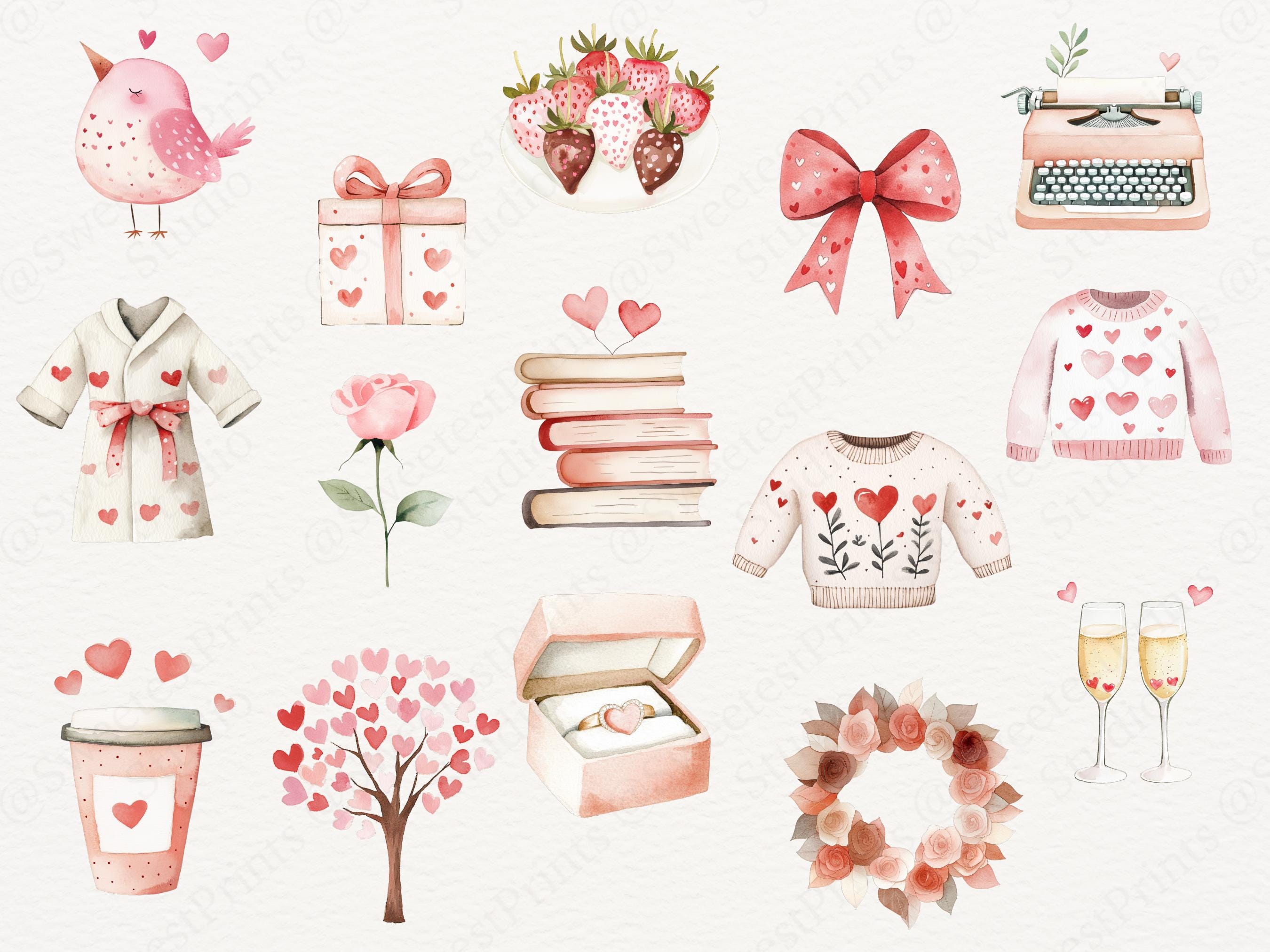 Cute Valentine's Day Watercolor Clipart Bundle, Boho Romantic Love ...