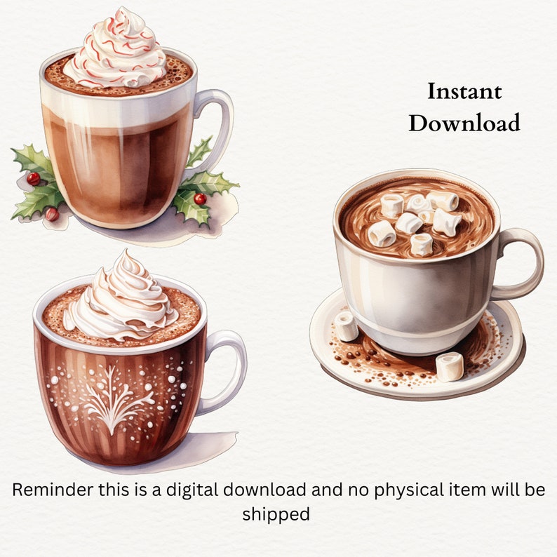 Hot Chocolate Watercolor Clipart Hot Cocoa Illustration - Etsy