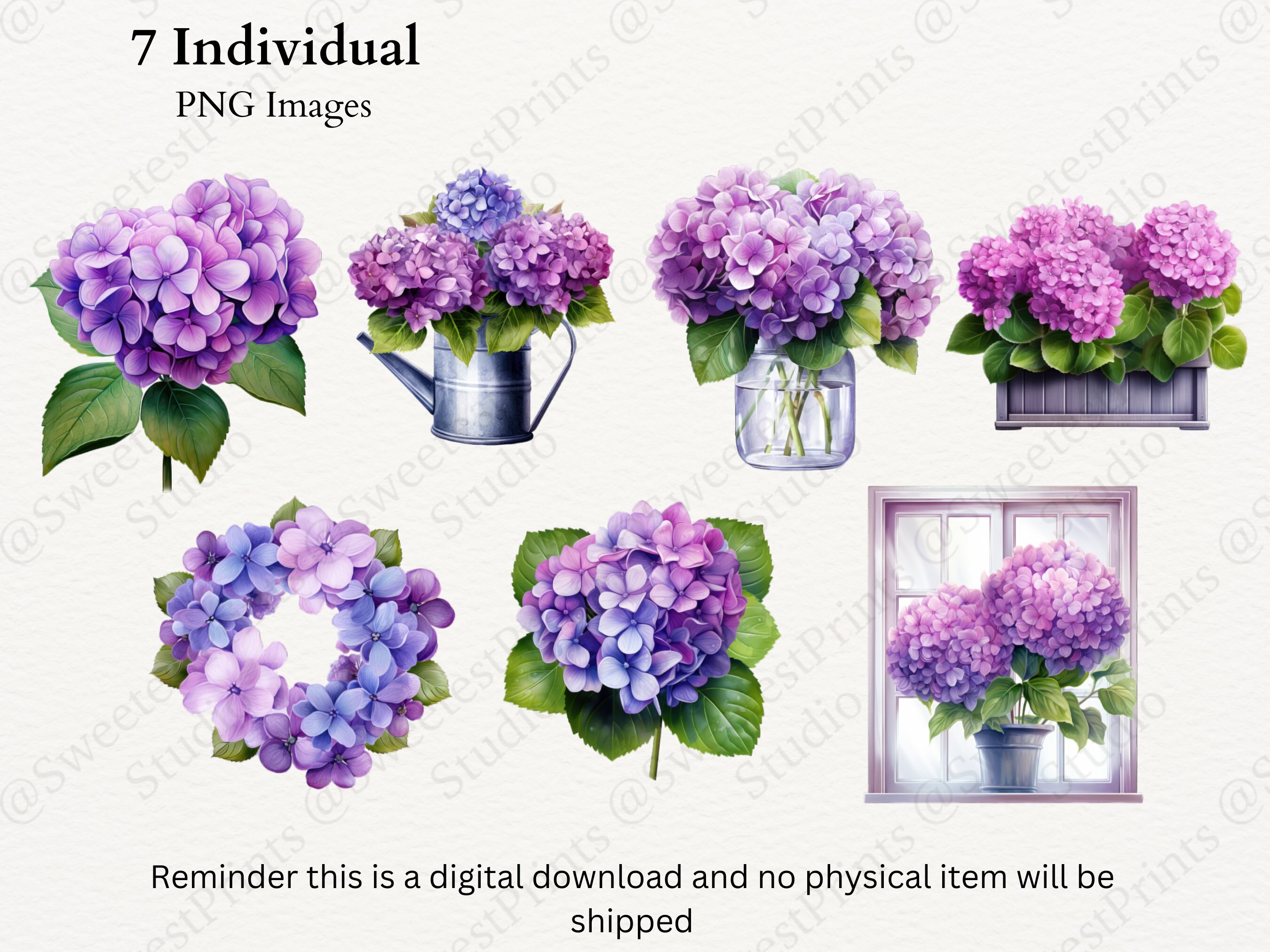 Watercolor Purple Hydrangea Clipart Bundle, Spring Bouquets ...
