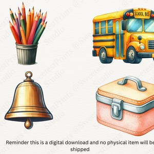 Watercolor Back to School Clipart Bundle, Cute Teacher Classroom Decor ...