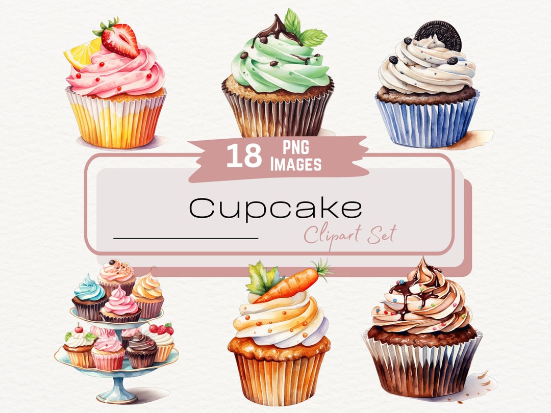 Watercolor Birthday Cupcake Clipart, Party Invitations, Dessert ...