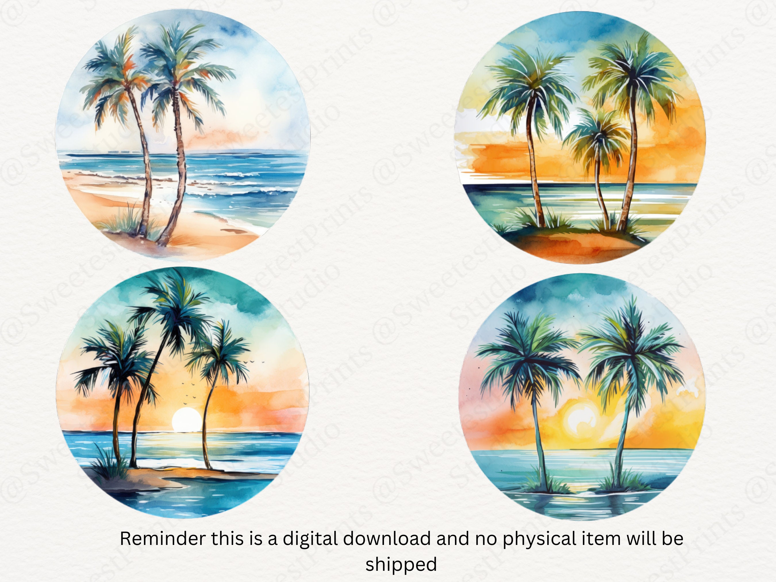 Watercolor Tropical Palm Tree Clipart Set, Summer Spring Beach Holiday ...