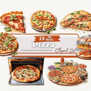 Pizza Party Watercolor Clipart Set Food Clipart Pizza - Etsy