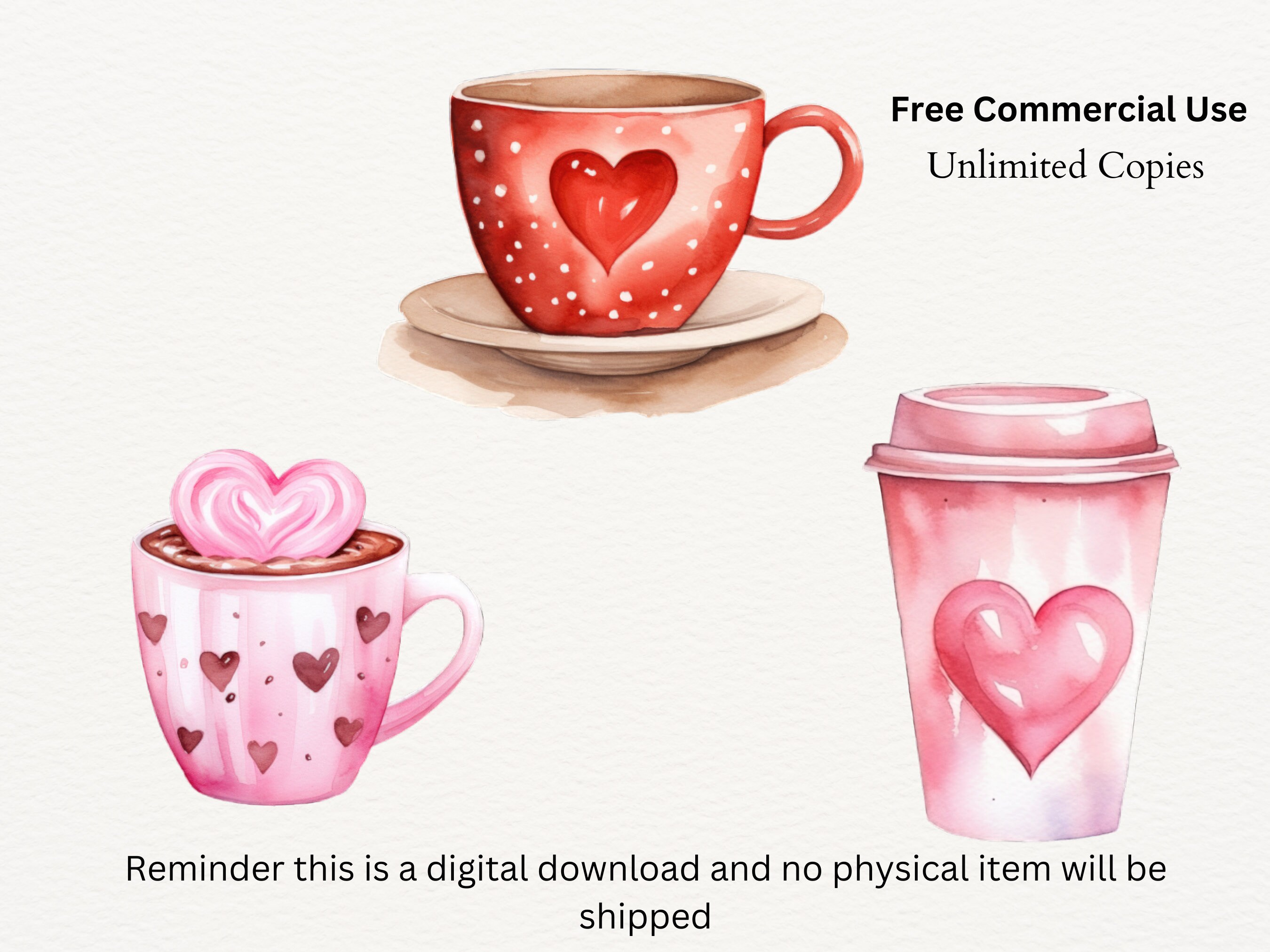 Cute Valentine Coffee Watercolor Clipart, Valentine's Day Graphics ...