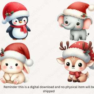 Watercolor Cute Christmas Animal Clipart Bundle, Holiday Party ...