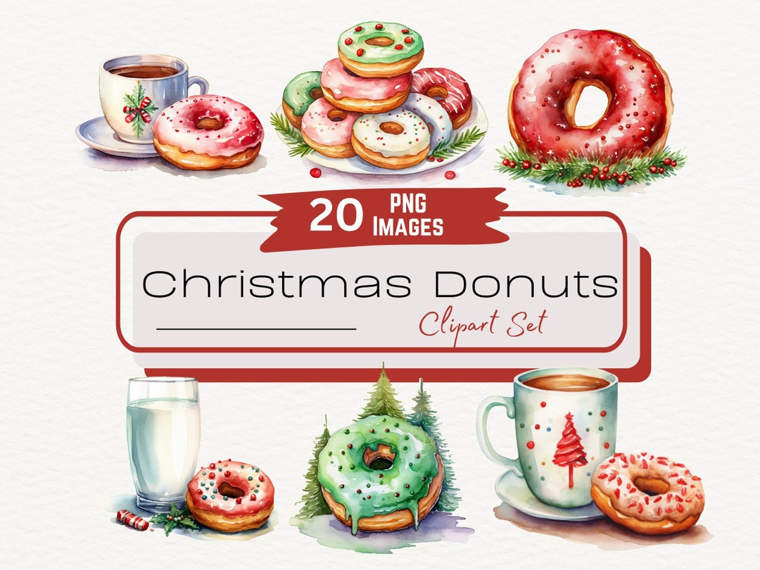 Christmas Donut Watercolor Clipart, Holiday Breakfast Illustration ...