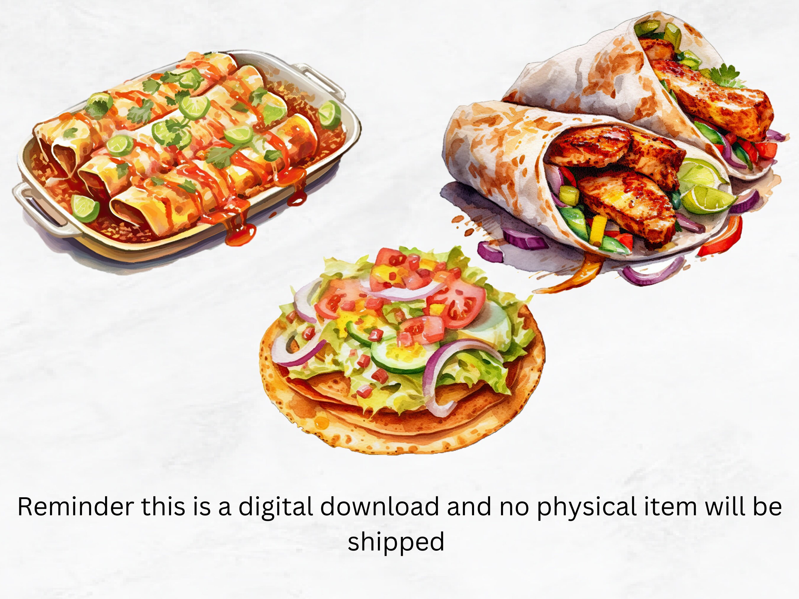 Mexican Food Watercolor Clipart Bundle Tacos Burritos - Etsy
