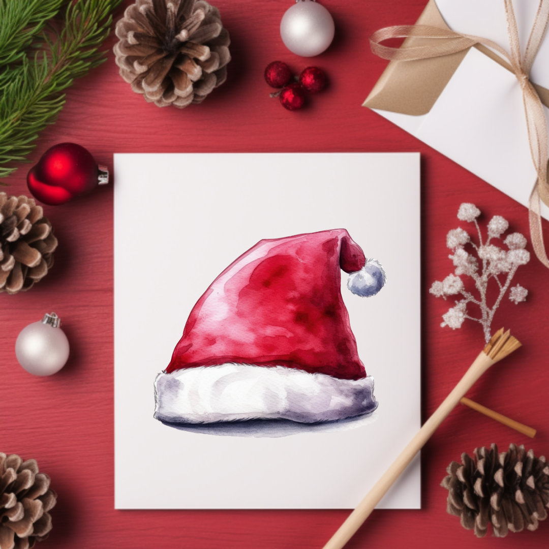 Santa Hat Watercolor Clipart Set, Holiday Clipart Bundle, Transparent ...
