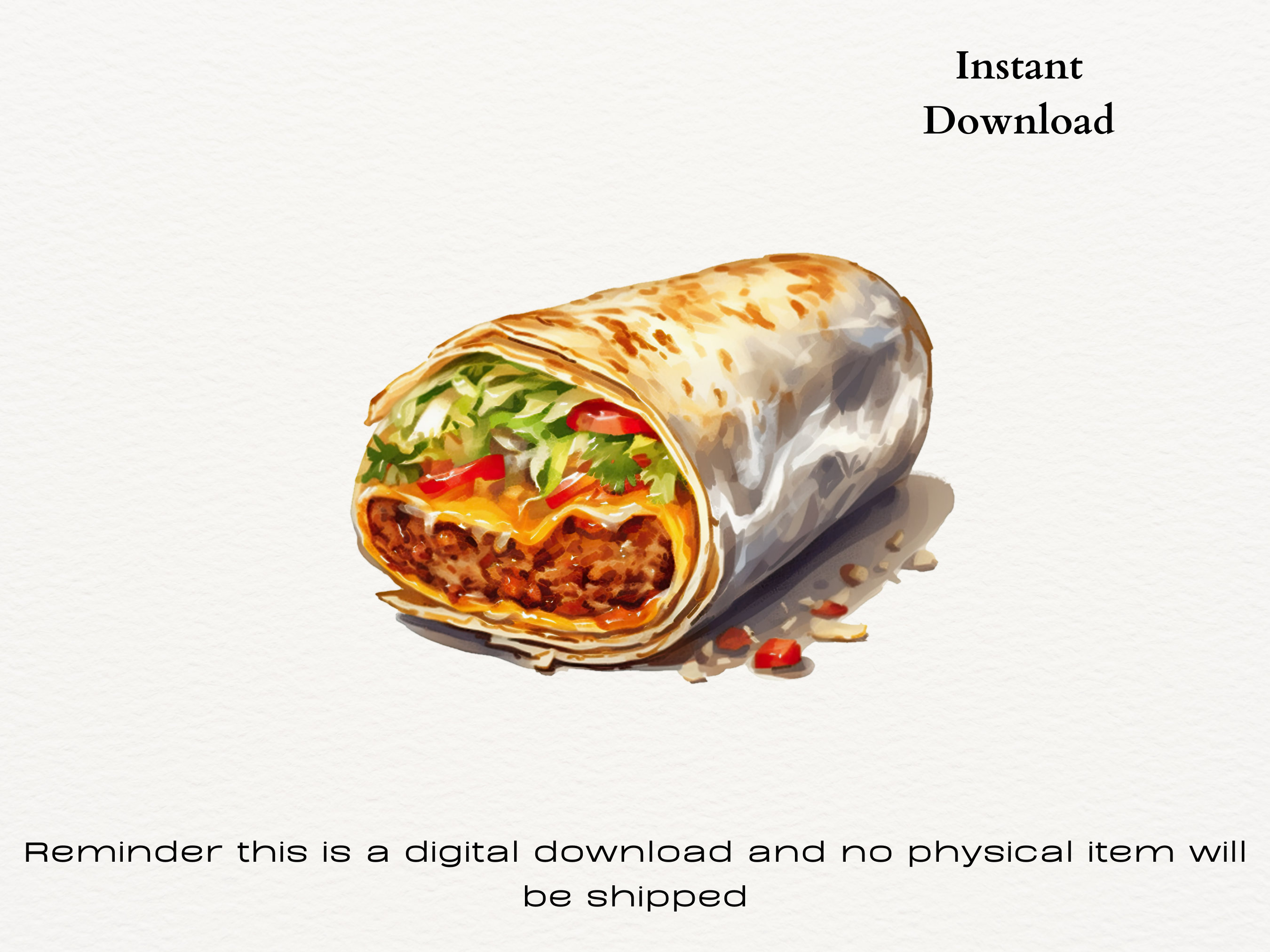 Single Burrito Mexican Food Watercolor Clipart, Digital Food ...