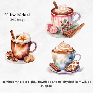 Hot Chocolate Watercolor Clipart Set, Transparent Holiday Cocoa ...