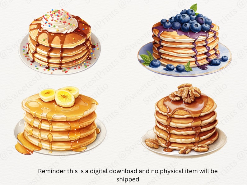 Watercolor Pancake Breakfast Clipart Bundle, Fruit Pancake Stack ...