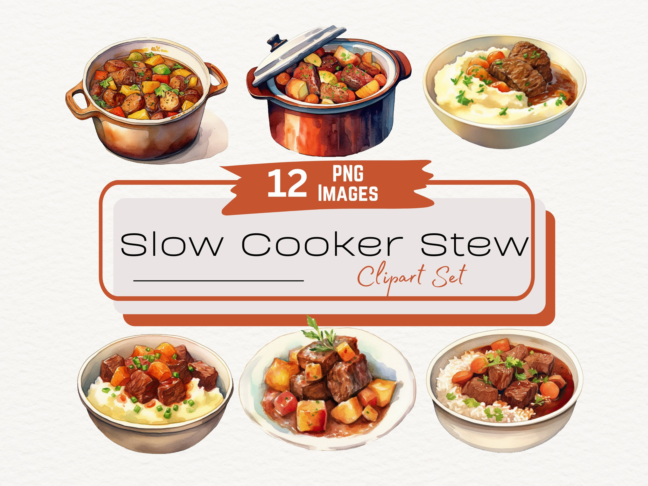 Slow Cooker Stew Watercolor Clipart Set, Transparent Food Clipart ...