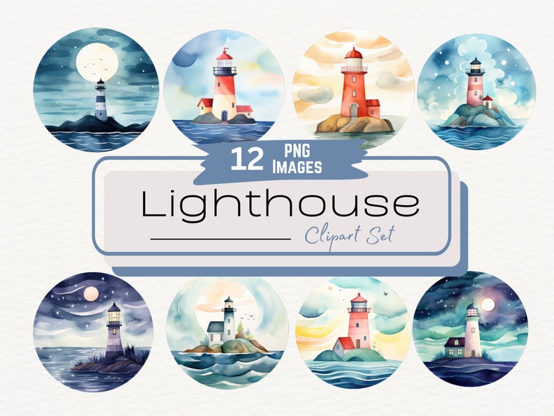 Watercolor Lighthouse Clipart Set, Cute Nautical Seaside Lighthouse ...