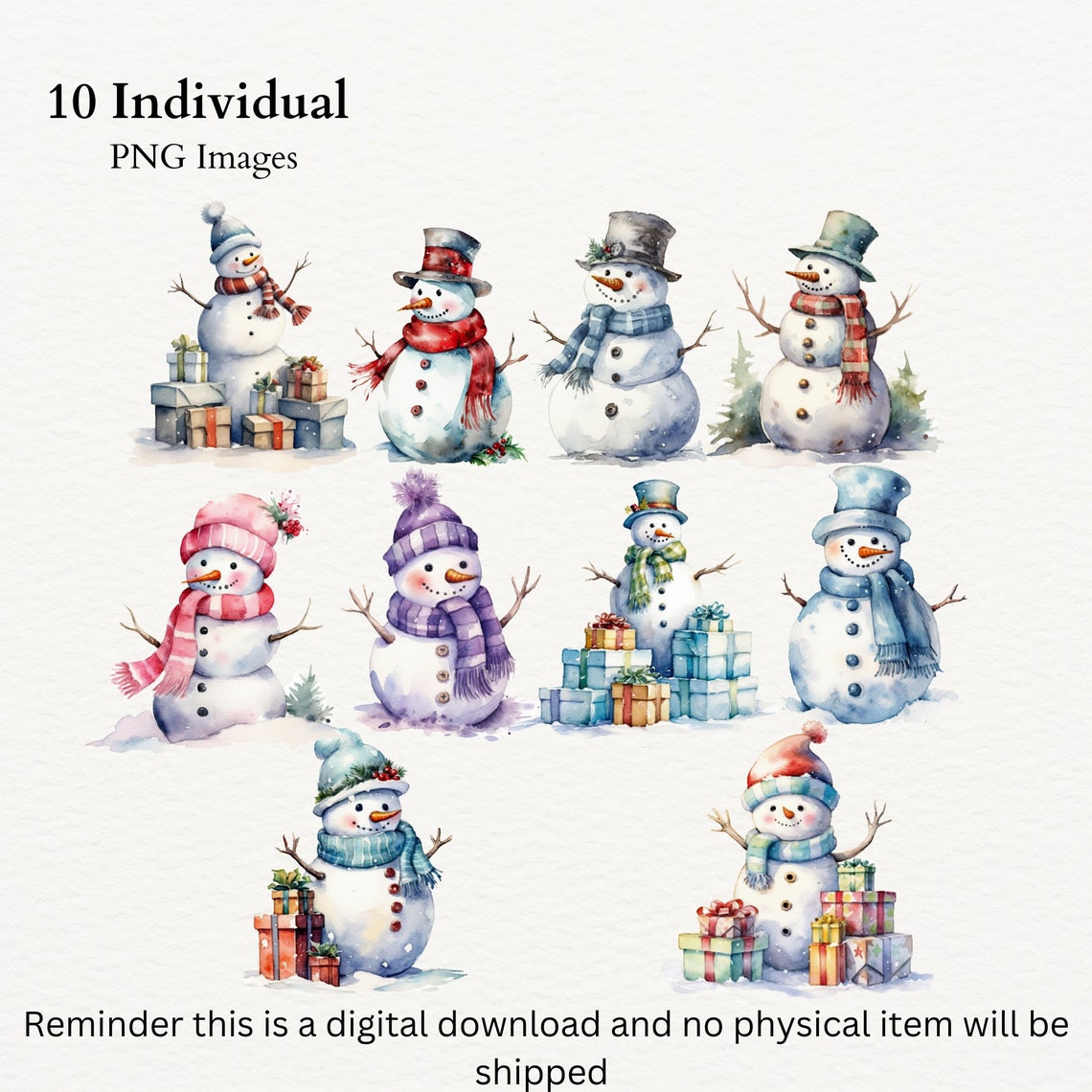 Watercolor Snowman Clipart Set, Vintage Snowman PNG, Christmas Snowmen ...