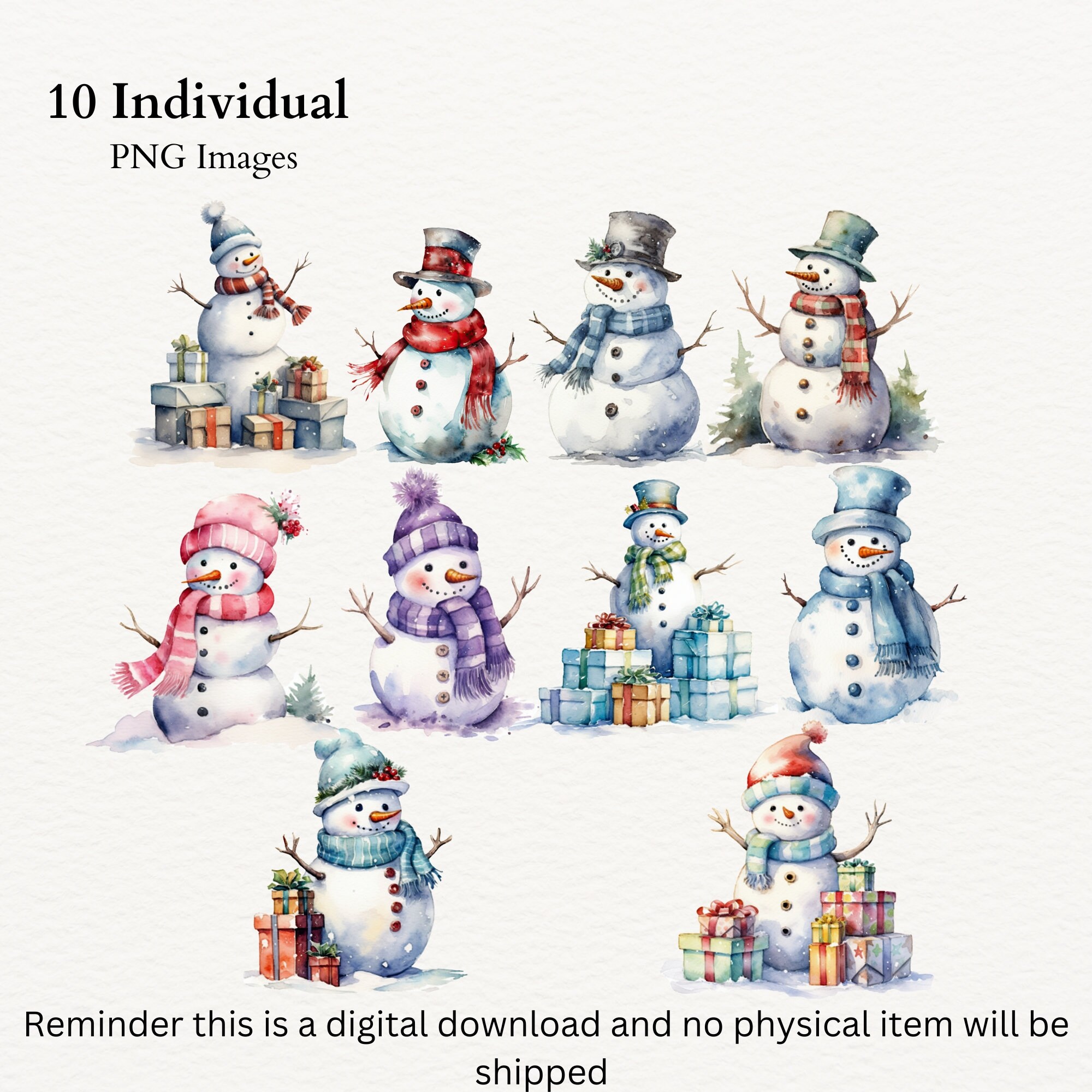 Watercolor Snowman Clipart Set, Vintage Snowman PNG, Christmas Snowmen ...