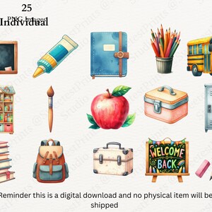 Watercolor Back to School Clipart Bundle, Cute Teacher Classroom Decor ...